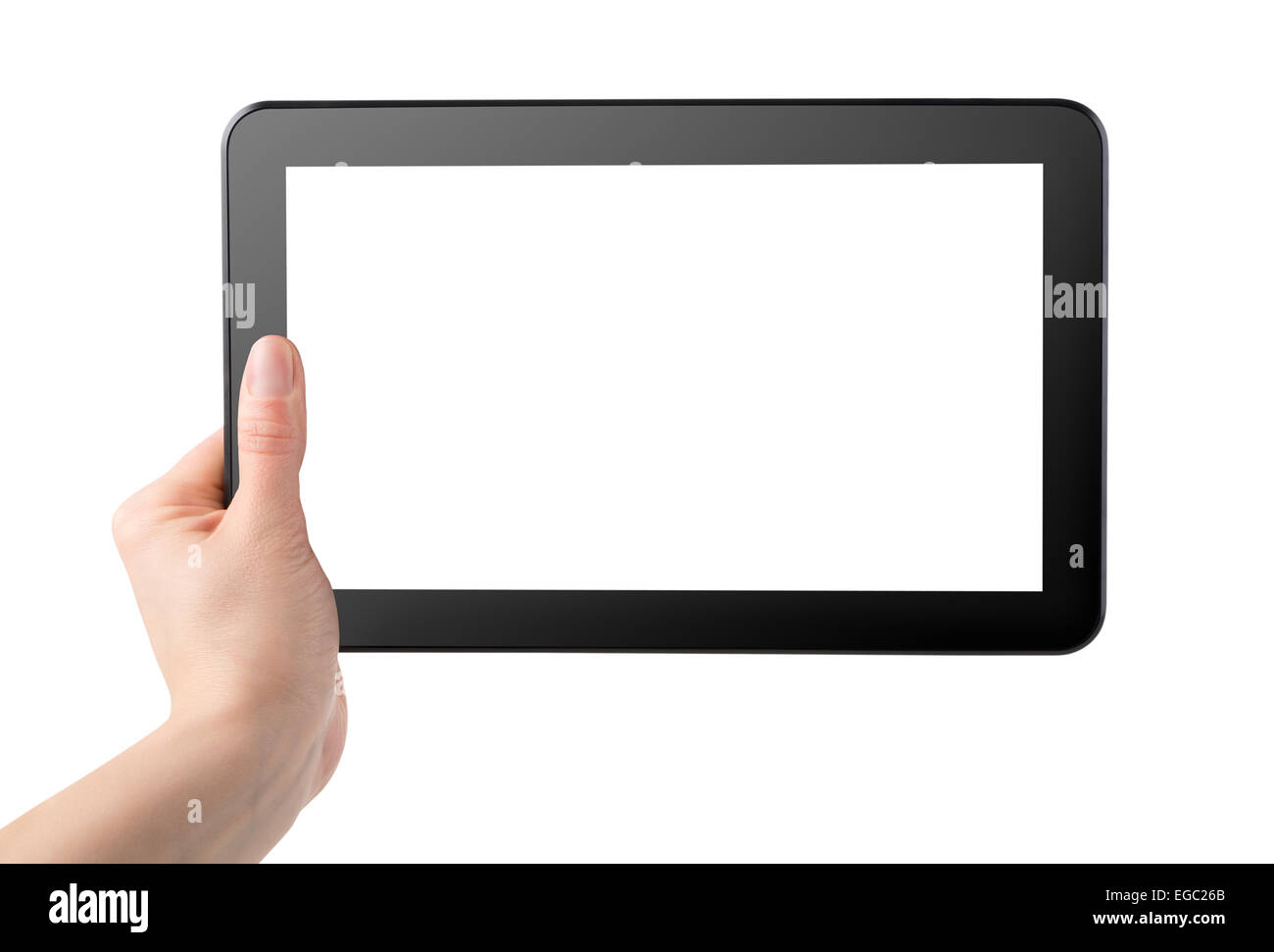 Tablet computer in hand isolated on white Stock Photo - Alamy