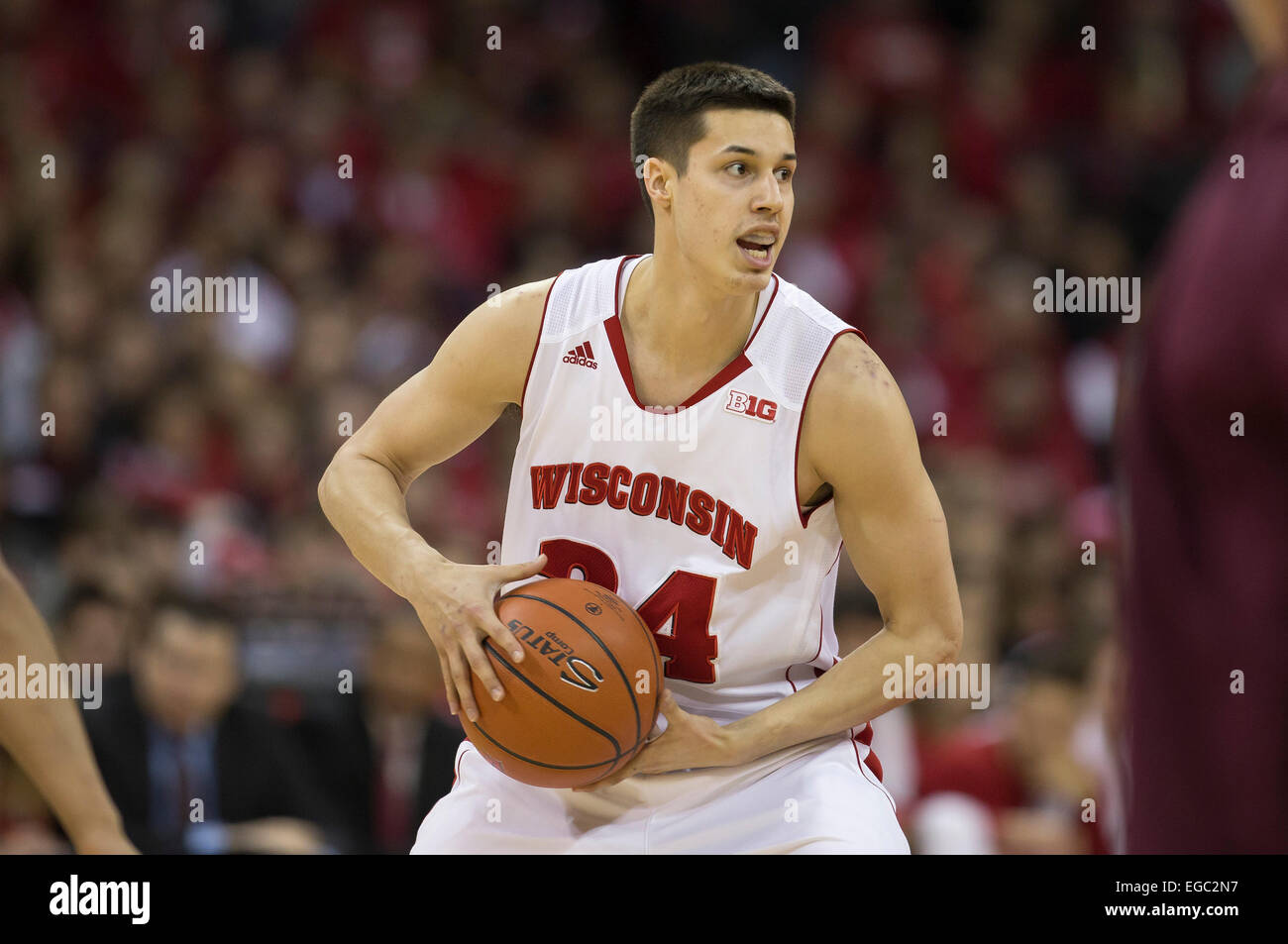 February 21, 2015: Wisconsin Badgers guard Bronson Koenig #24 looks to ...