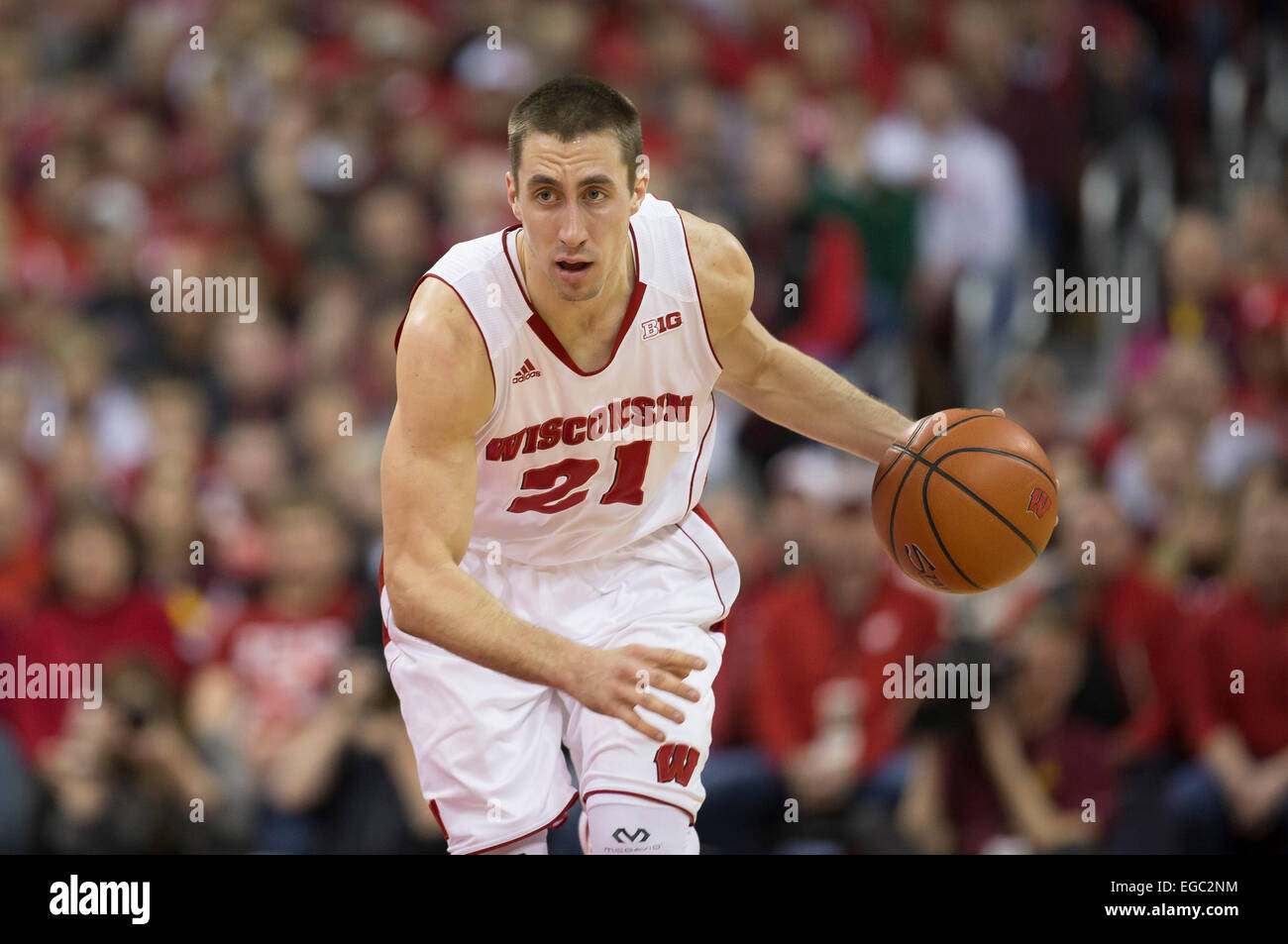 February 21, 2015: Wisconsin Badgers guard Josh Gasser #21 leads the ...