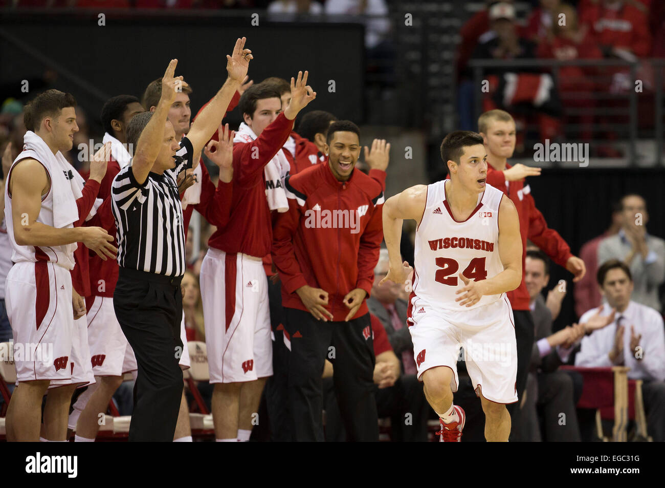 February 21, 2015: Wisconsin bench reacts after Wisconsin Badgers guard ...