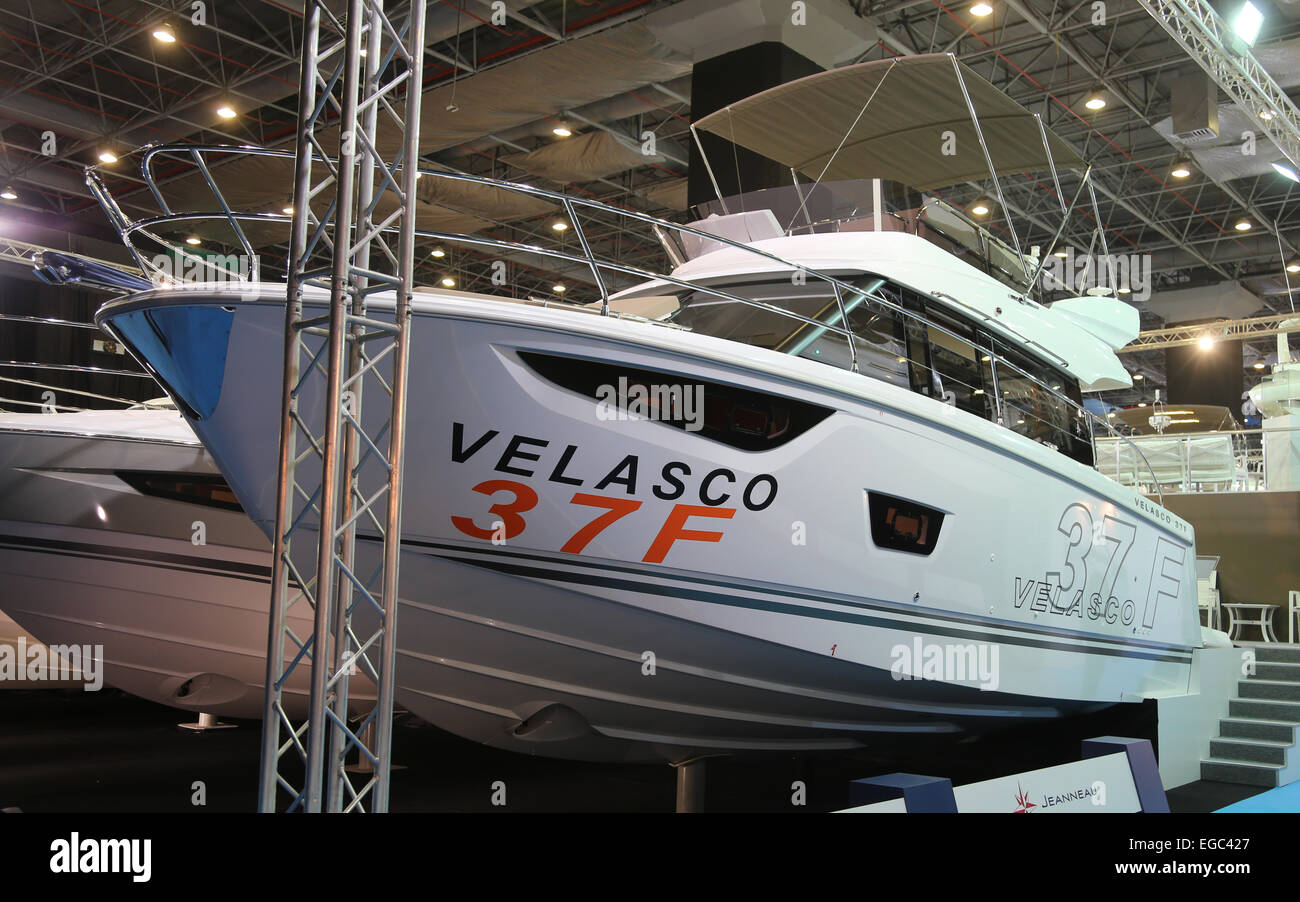 ISTANBUL TURKEY FEBRUARY 14 2015 Velasco 37F motoryacht 8. CNR Eurasia ...