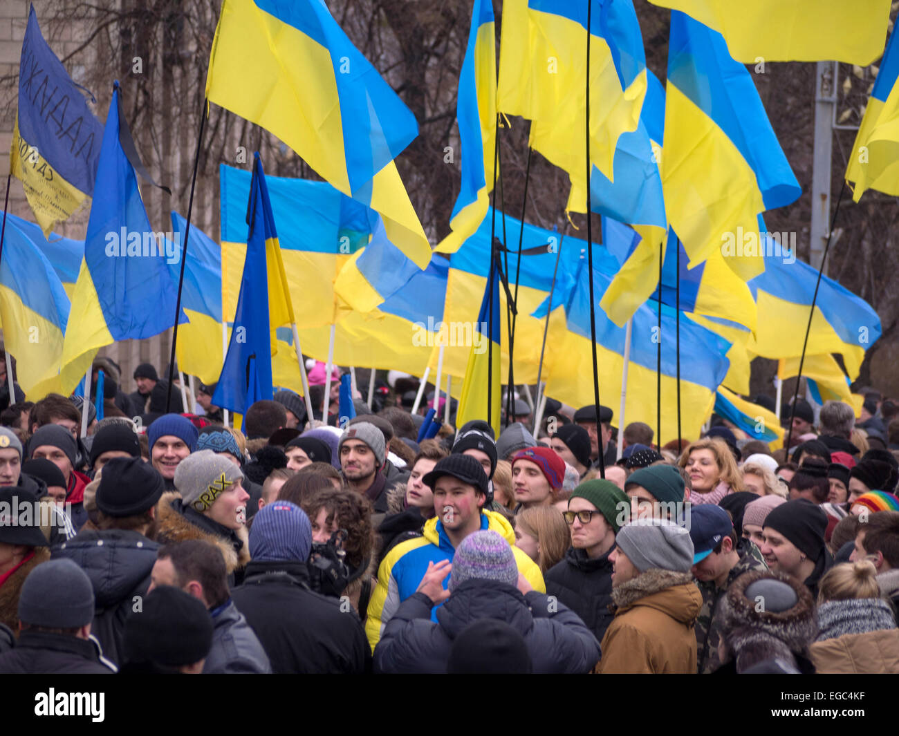 Kiev, Ukraine. 22nd Feb, 2015. Thousands of Ukrainians march in the ...