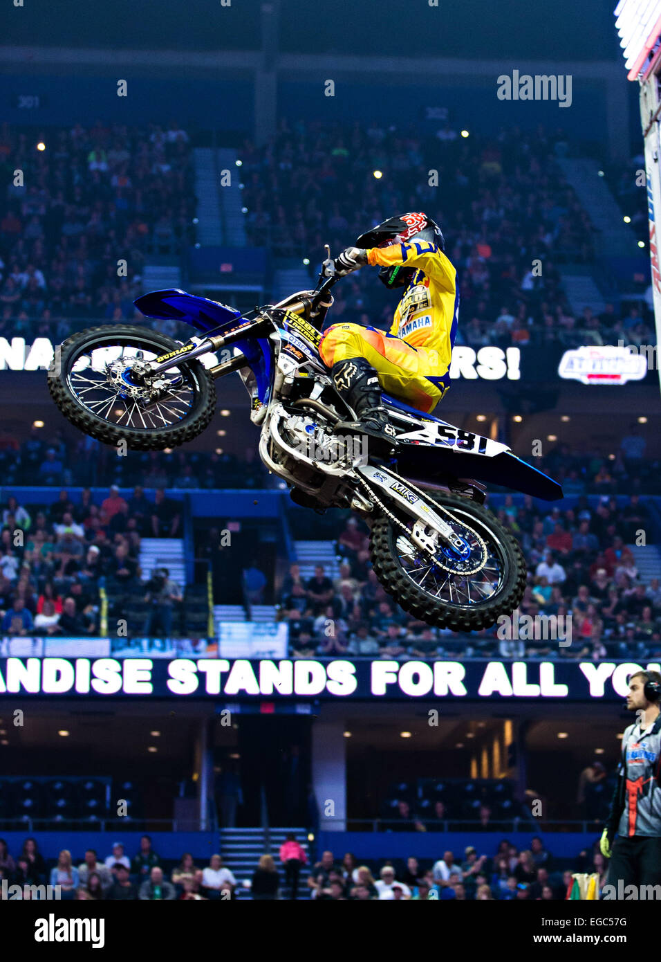 Tampa, Florida, USA. 22nd February, 2015. Kyle Bitterman #581 in action at the AMSOIL Arenacross ...