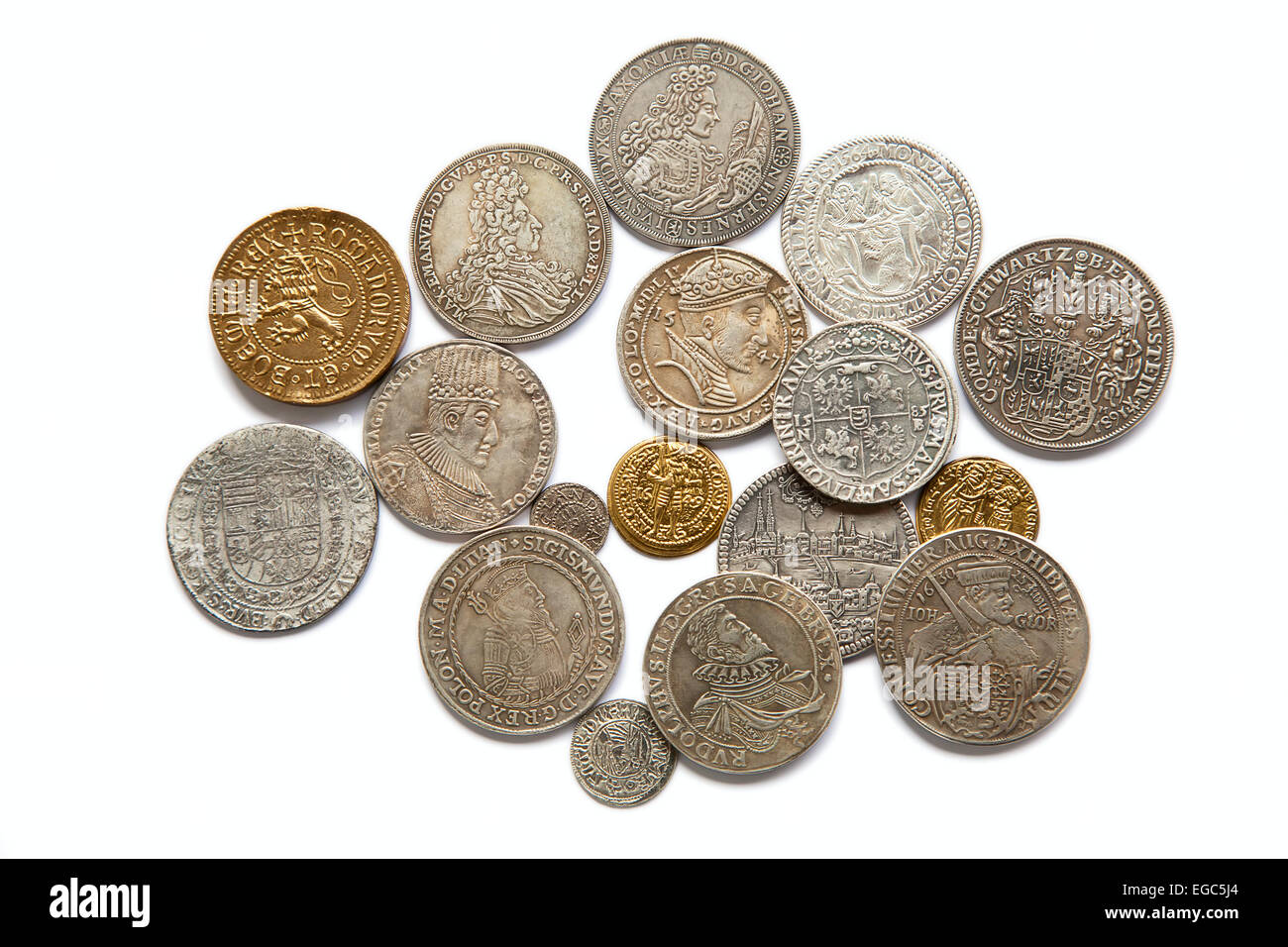 Collection of the medieval coins on the white background Stock Photo ...