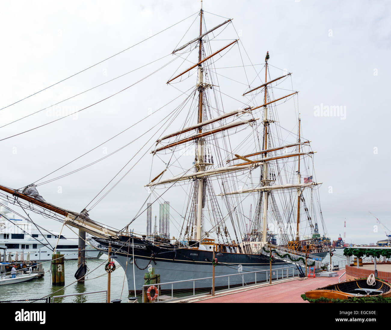 The historic tall ship Elissa at the Texas Seaport Museum, Strand ...