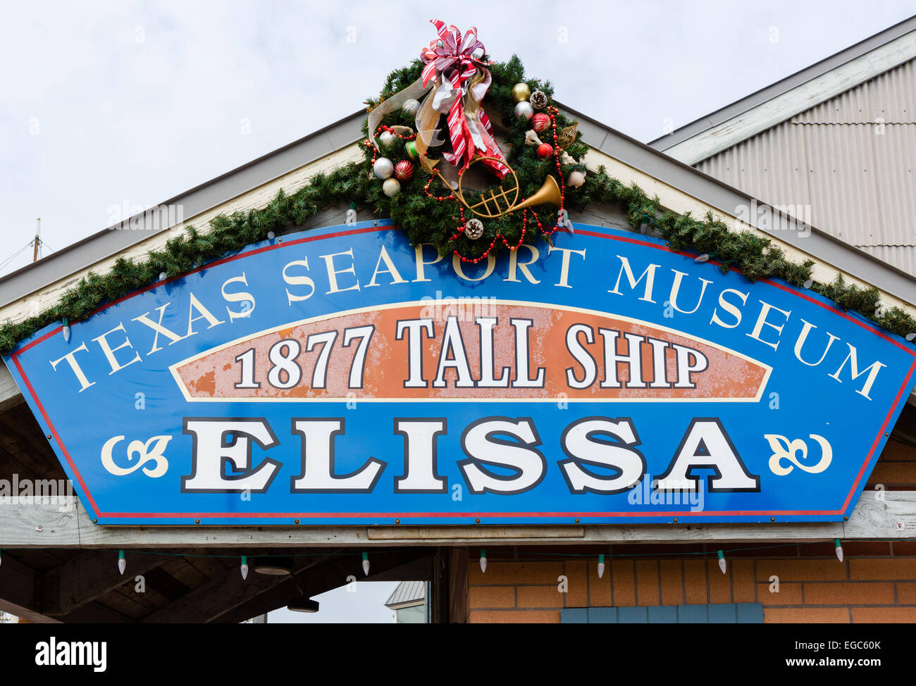 Sign for the historic tall ship Elissa at the Texas Seaport Museum ...