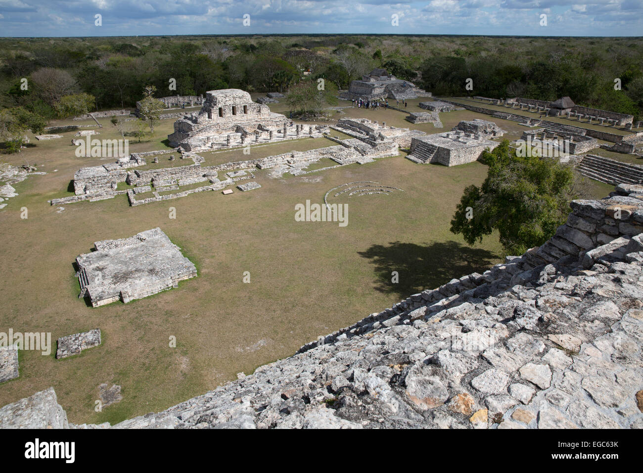 Overview from the top of Castillo de Kukulan, Mayan ruins at Mayapan ...