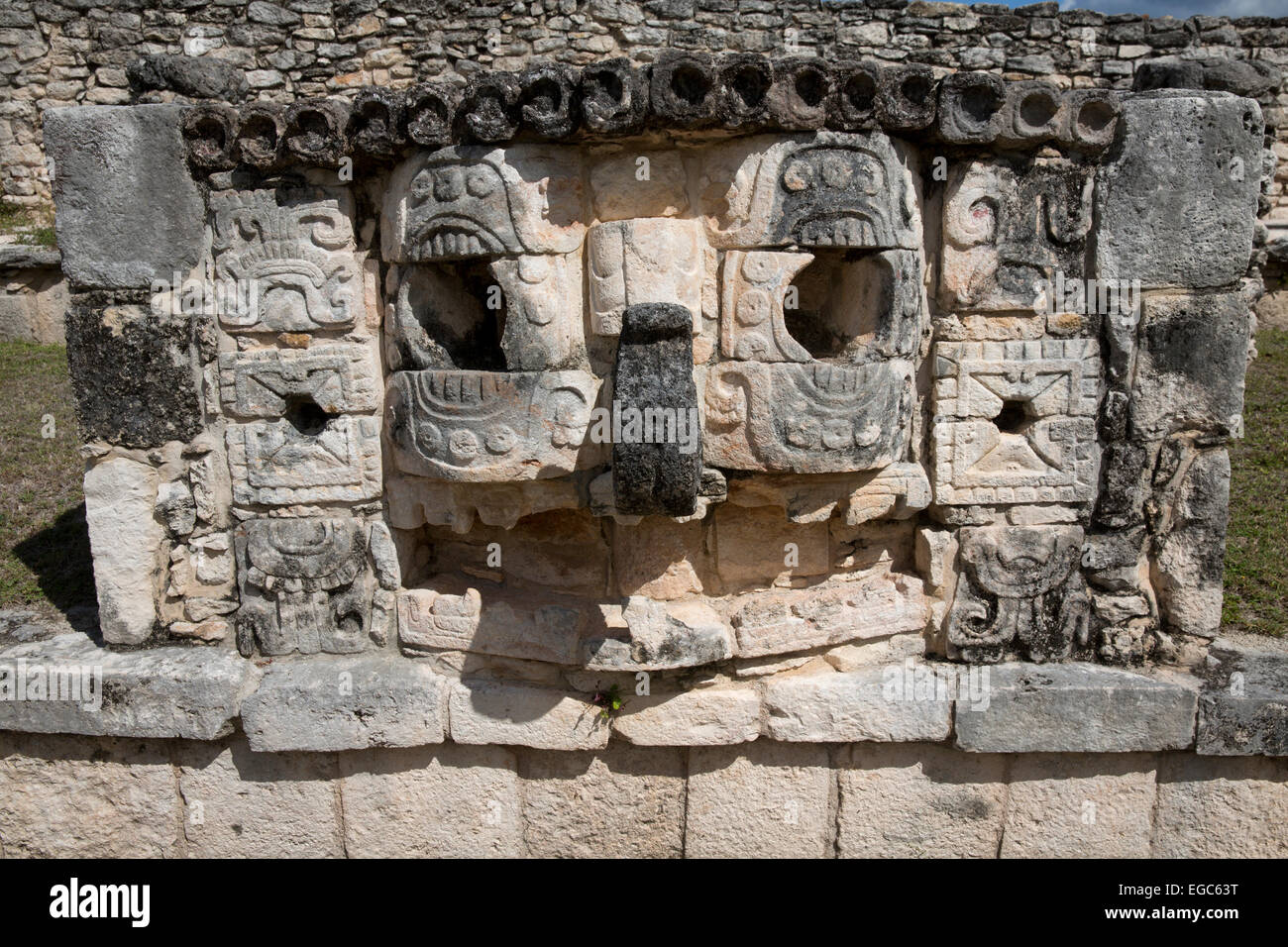 Chac mask detail, Mayan ruins at Mayapan, Yucatan, Mexico Stock Photo ...