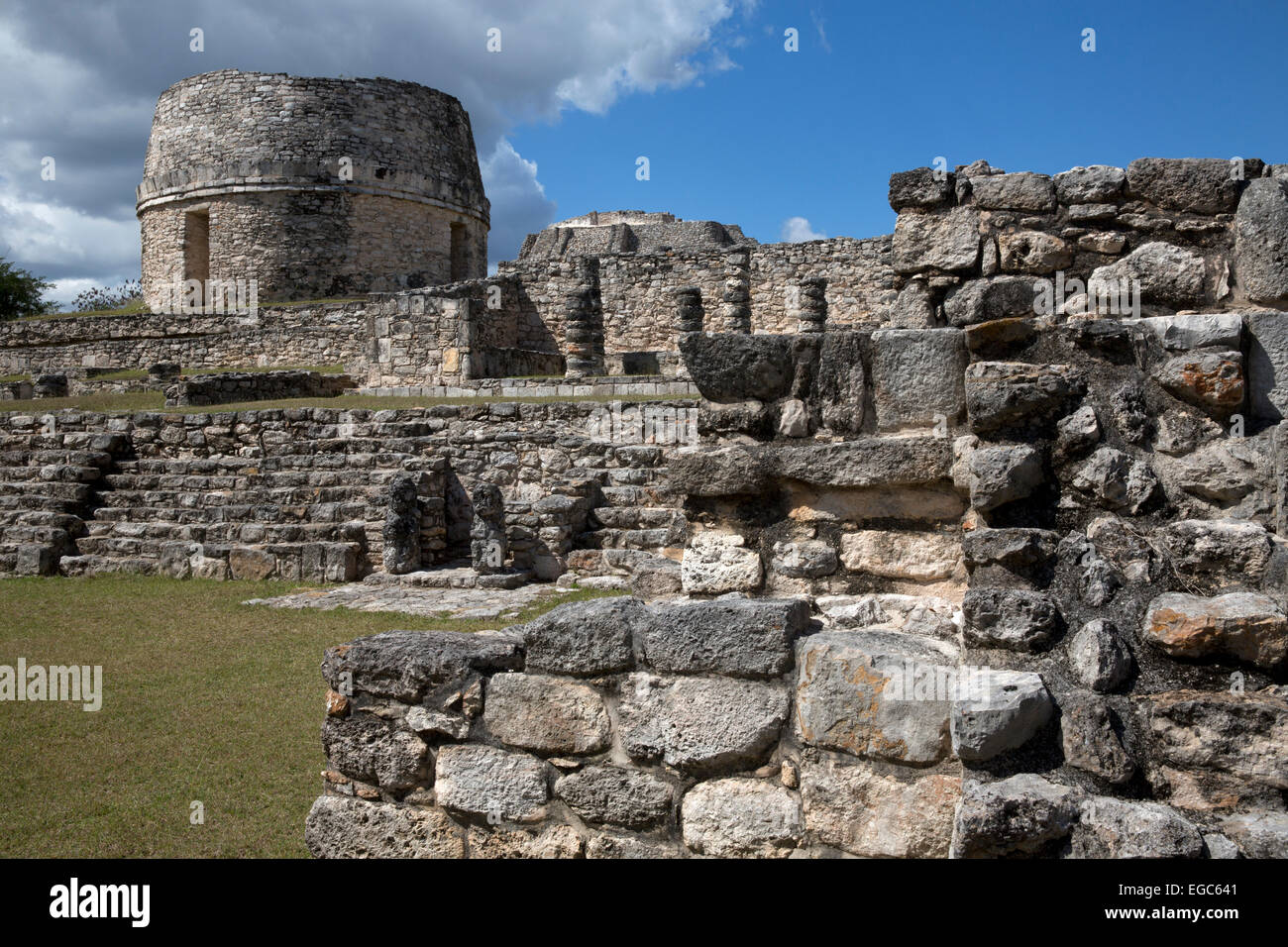 The Observatory, Mayan ruins at Mayapan, Yucatan, Mexico Stock Photo ...