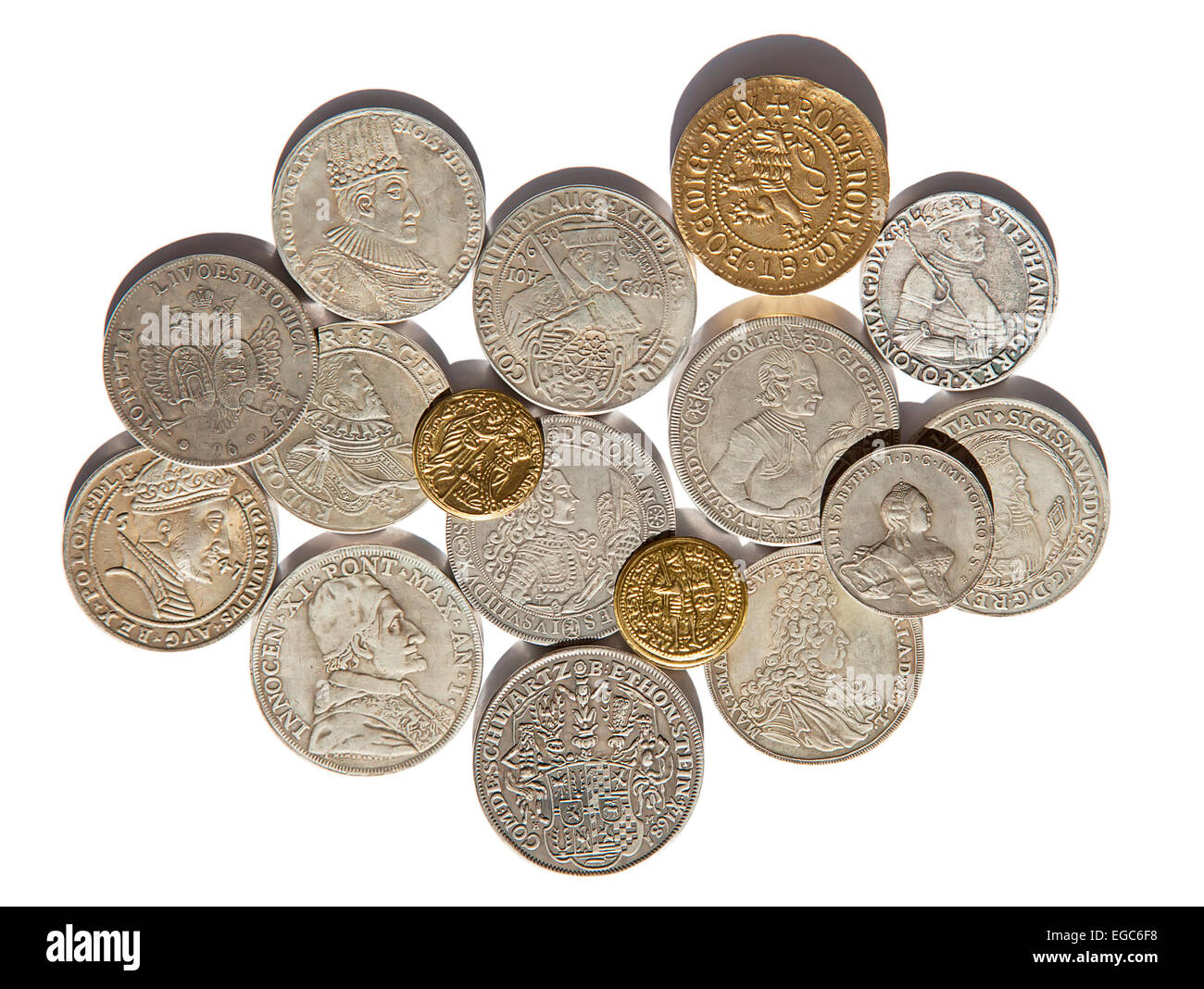 Collection of the medieval coins on the white background Stock Photo ...
