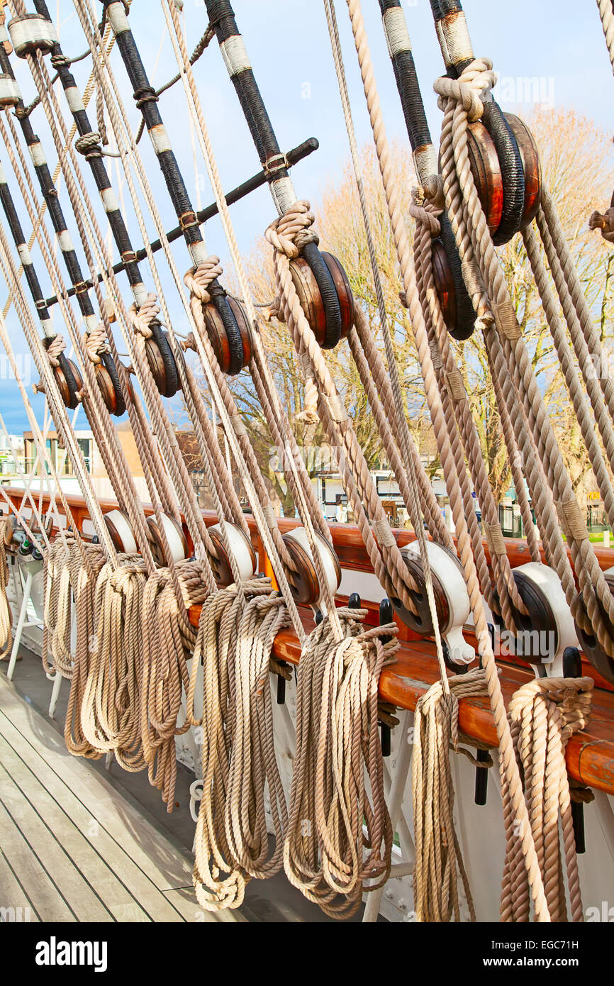 Upwards view of the old ship's masts Stock Photo - Alamy