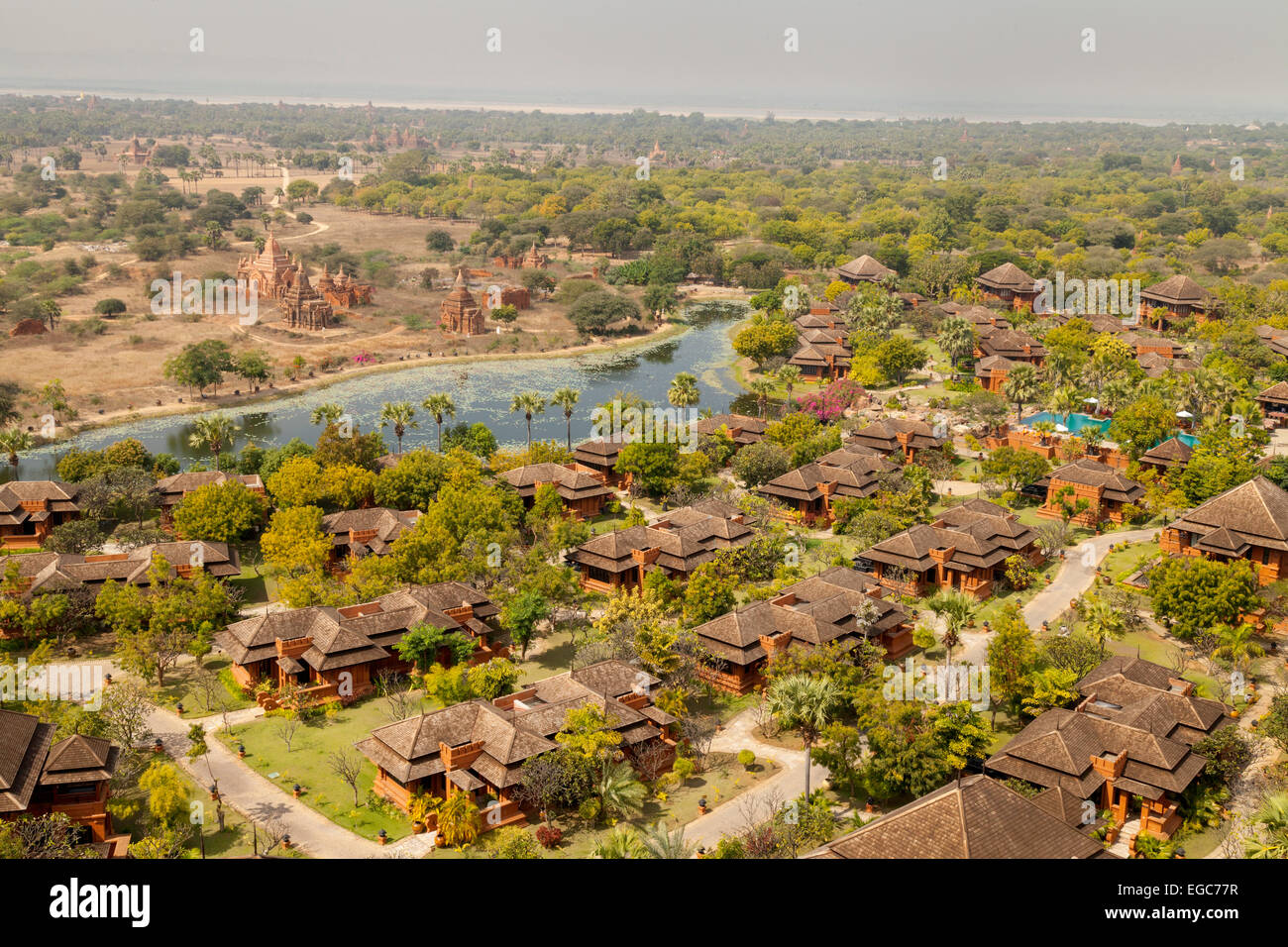 The luxury Aureum Palace Hotel seen from the Bagan Viewing Tower, Bagan ...