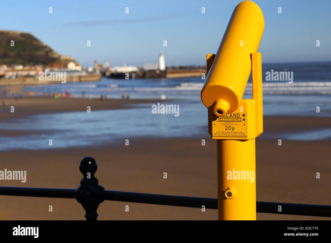 A yellow telescope overlooking Scarborough South Bay Stock Photo - Alamy
