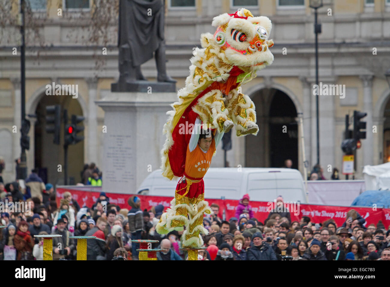 Chinese Dragon displays above the crowds in Trafalgar Square to ...
