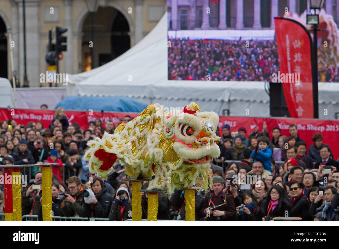 Chinese Dragon displays above the crowds in Trafalgar Square to ...