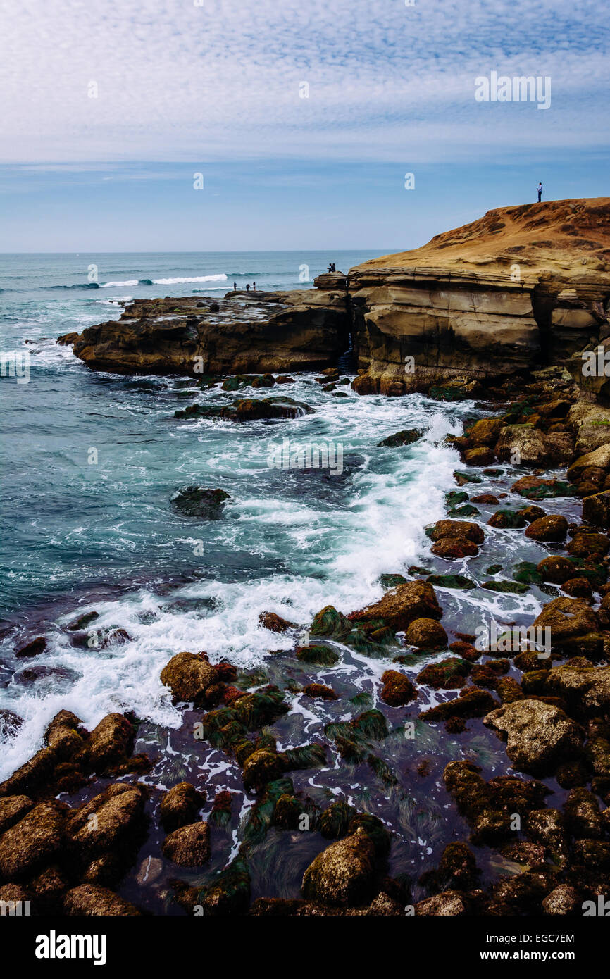 Cliffs along the Pacific Ocean at Sunset Cliffs Natural Park in Point ...