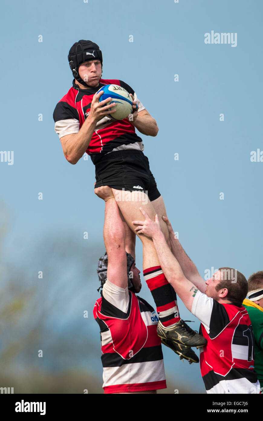 Rugby line out jump hi-res stock photography and images - Alamy