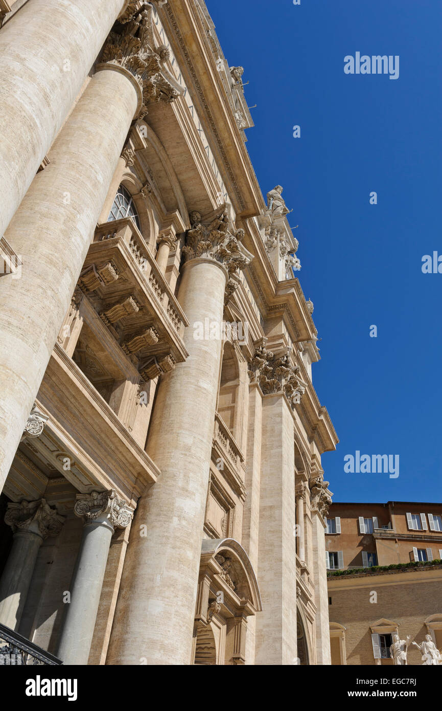 The exterior of St Peter's Basilica with huge columns, Vatican, Rome ...