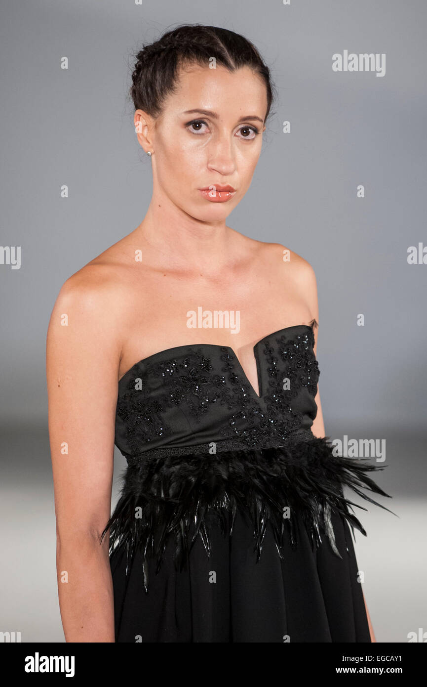 London, UK, 21 February 2015. A model presents a look at the Sebastian ...