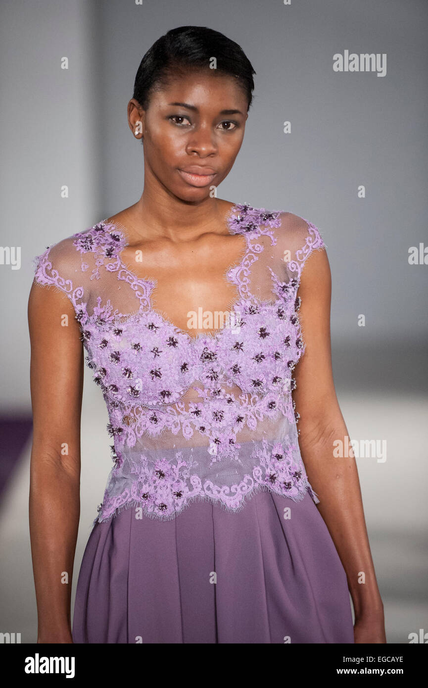 London, UK, 21 February 2015. A model presents a look at the Sebastian ...