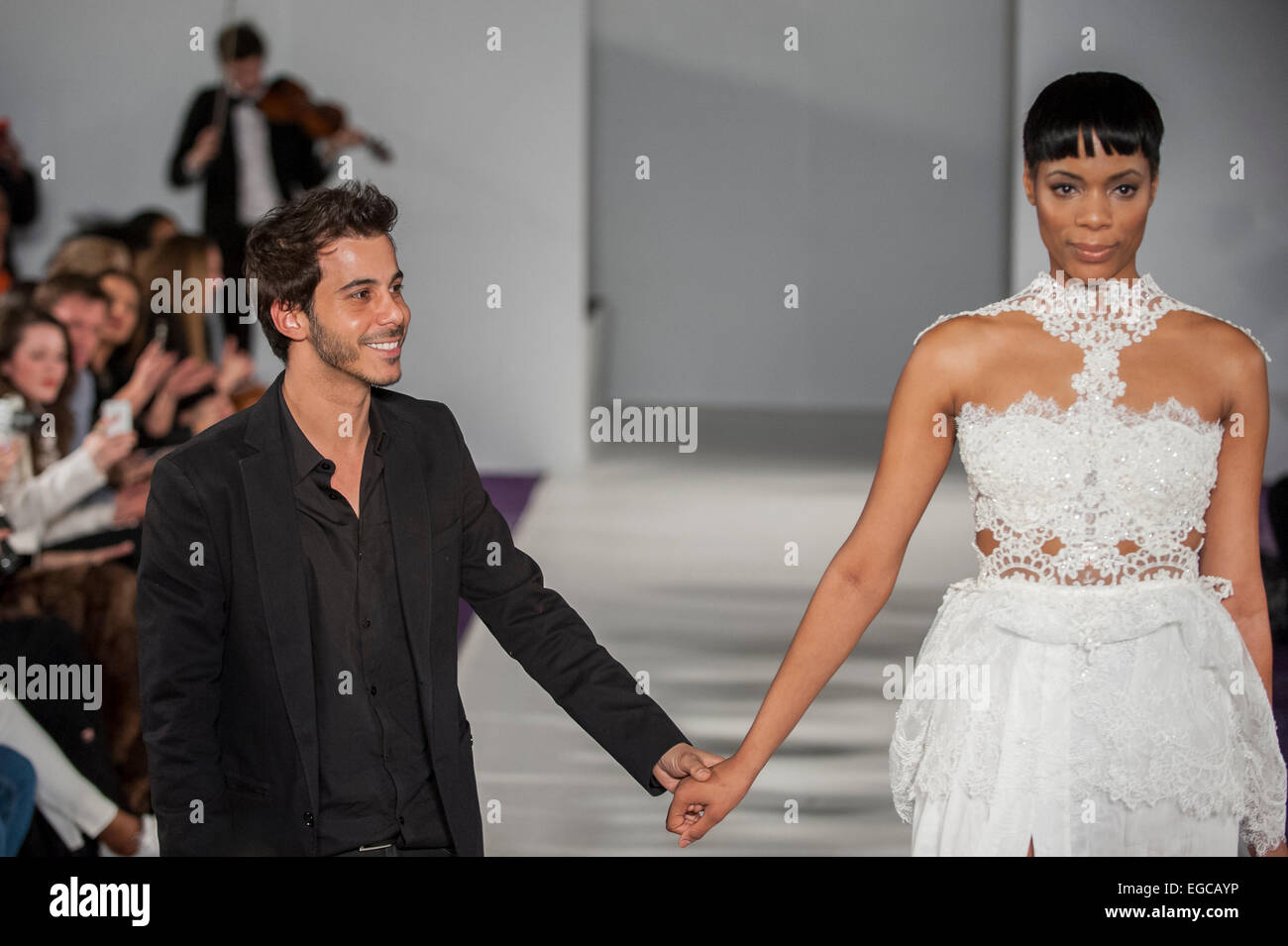 London, UK, 21 February 2015. The designer and model at the Sebastian ...