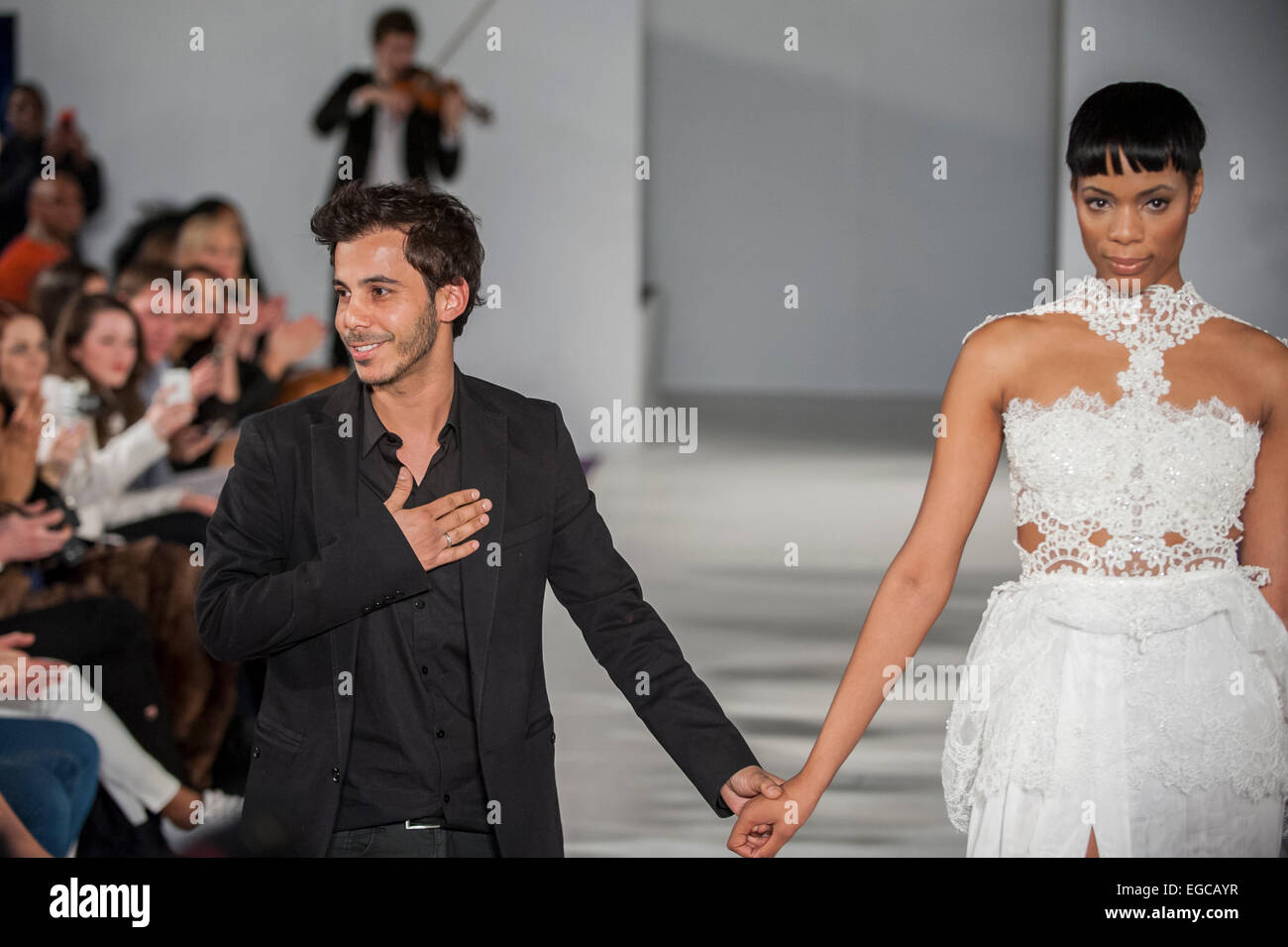 London, UK, 21 February 2015. The designer and model at the Sebastian ...