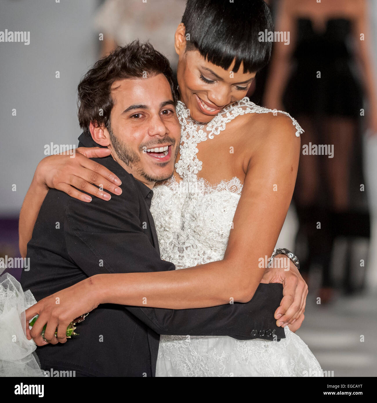 London, UK, 21 February 2015. The designer and model at the Sebastian ...