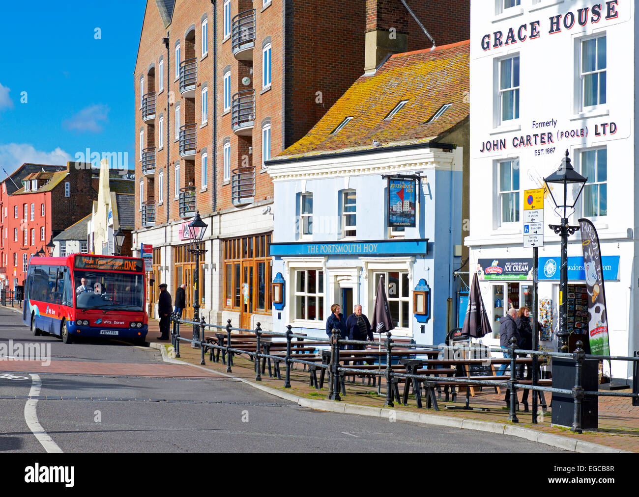 Bus on the quayside, Poole, Dorset, England UK Stock Photo - Alamy
