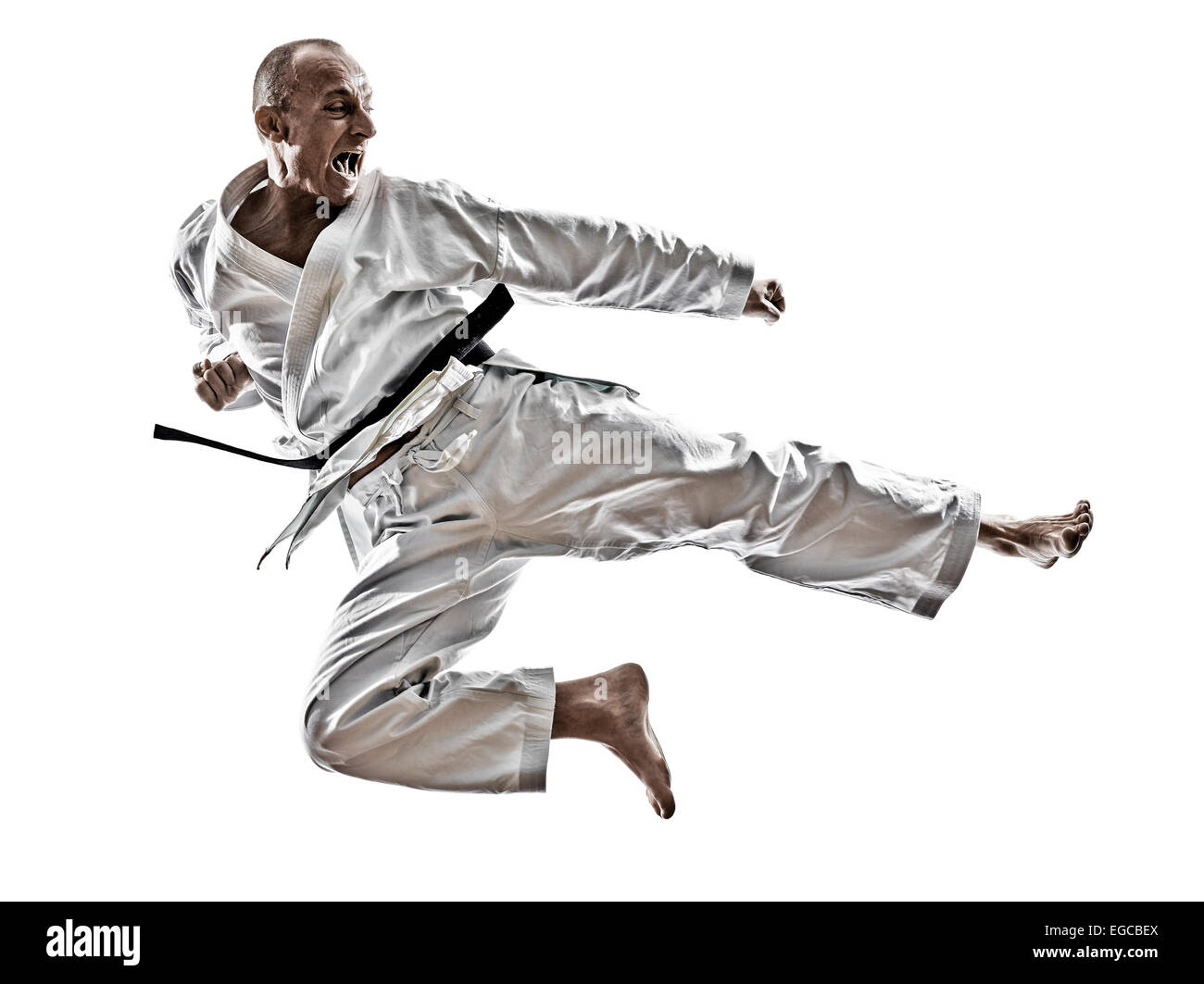 one karate kata training man isolated on white background Stock Photo ...