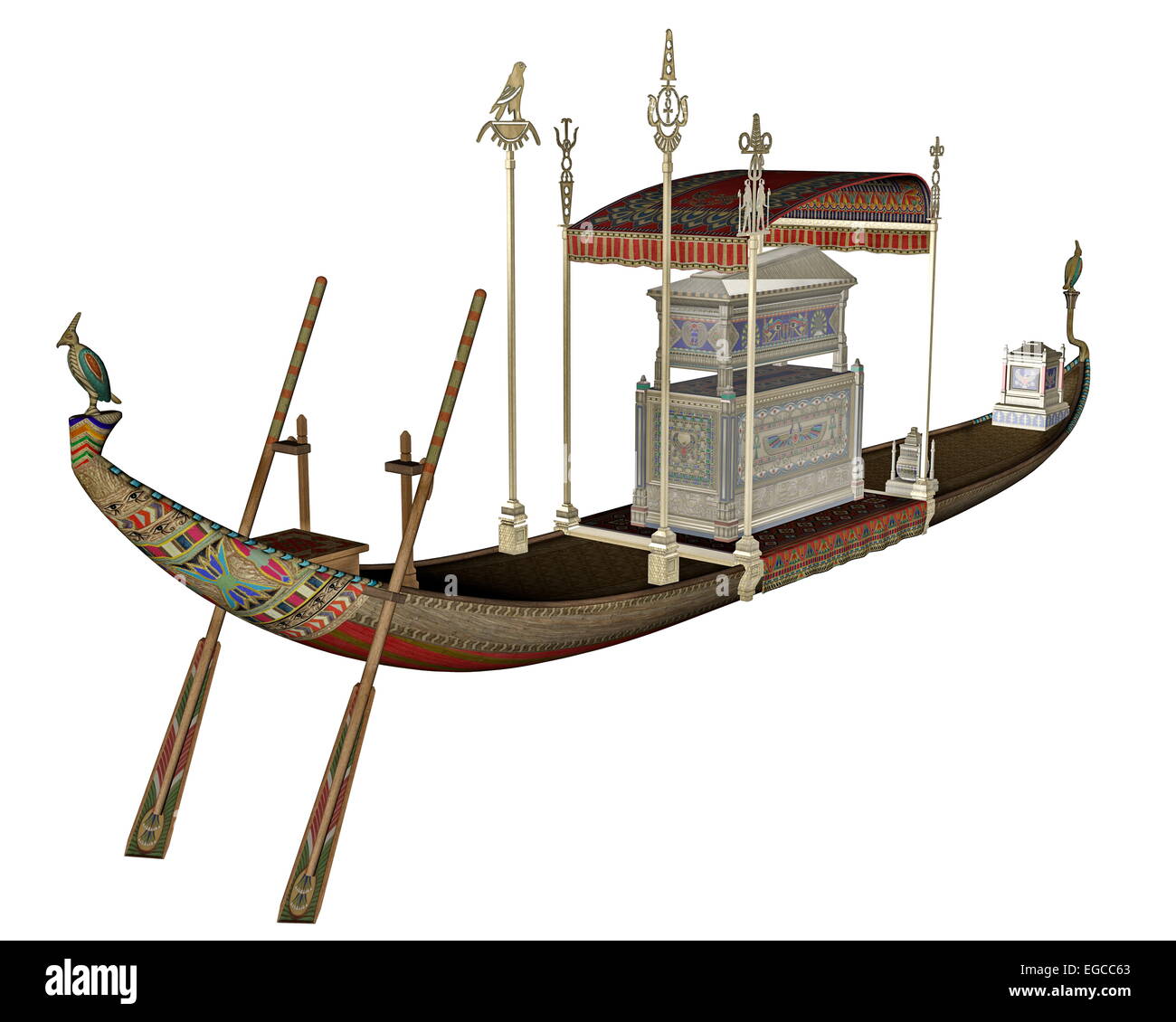 Egyptian sacred barge with tomb isolated in white background - 3D ...