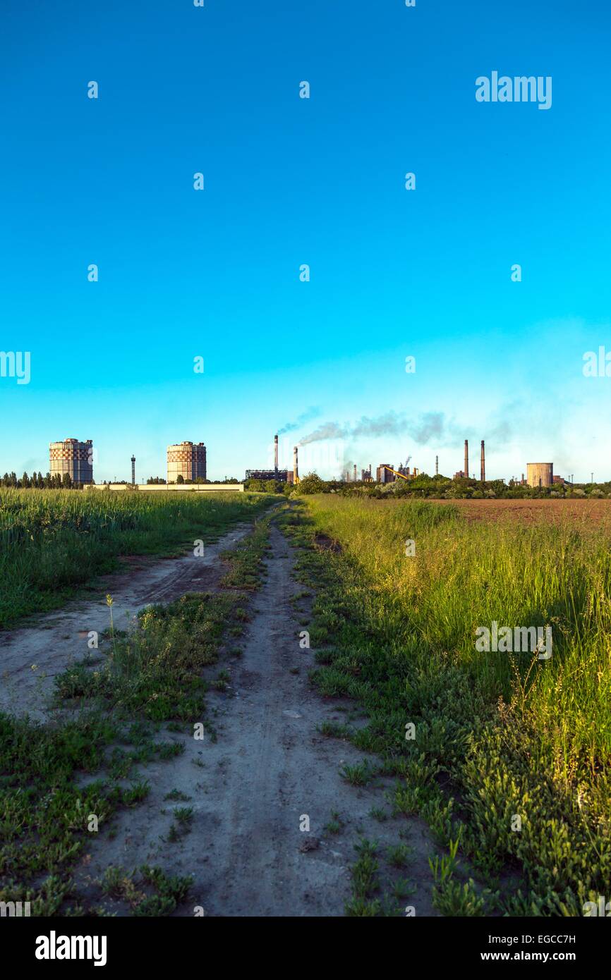 Rural landscape with factory Stock Photo - Alamy