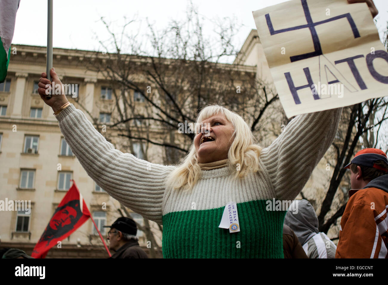 Demonstrators gather under the motto ”NATO out" in front of the ...