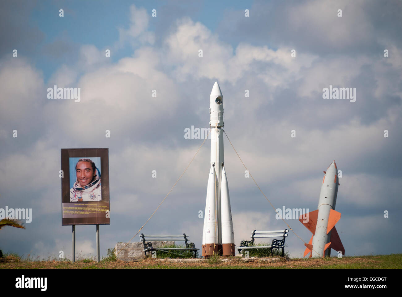 A reproduction spacecraft and information about Cuban cosmonaut Arnaldo ...