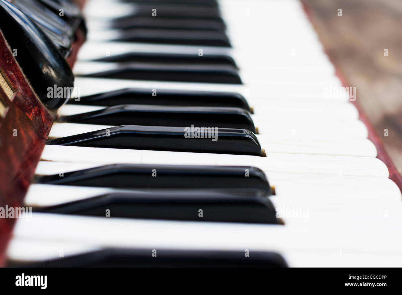 Keyboard closeup on a red classic children accordion Stock Photo - Alamy