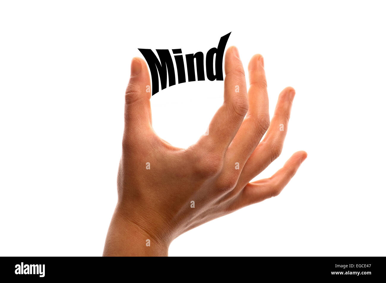 Horizontal shot of a hand holding the word "Mind" between two fingers ...