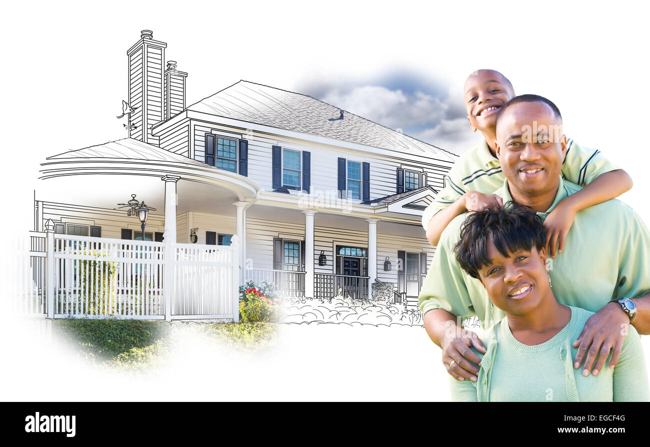 Happy African American Family Over House Drawing and Photo Combination ...