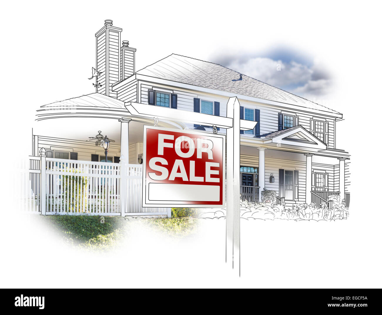 Custom House and For Sale Real Estate Sign Drawing and Photo Comination ...
