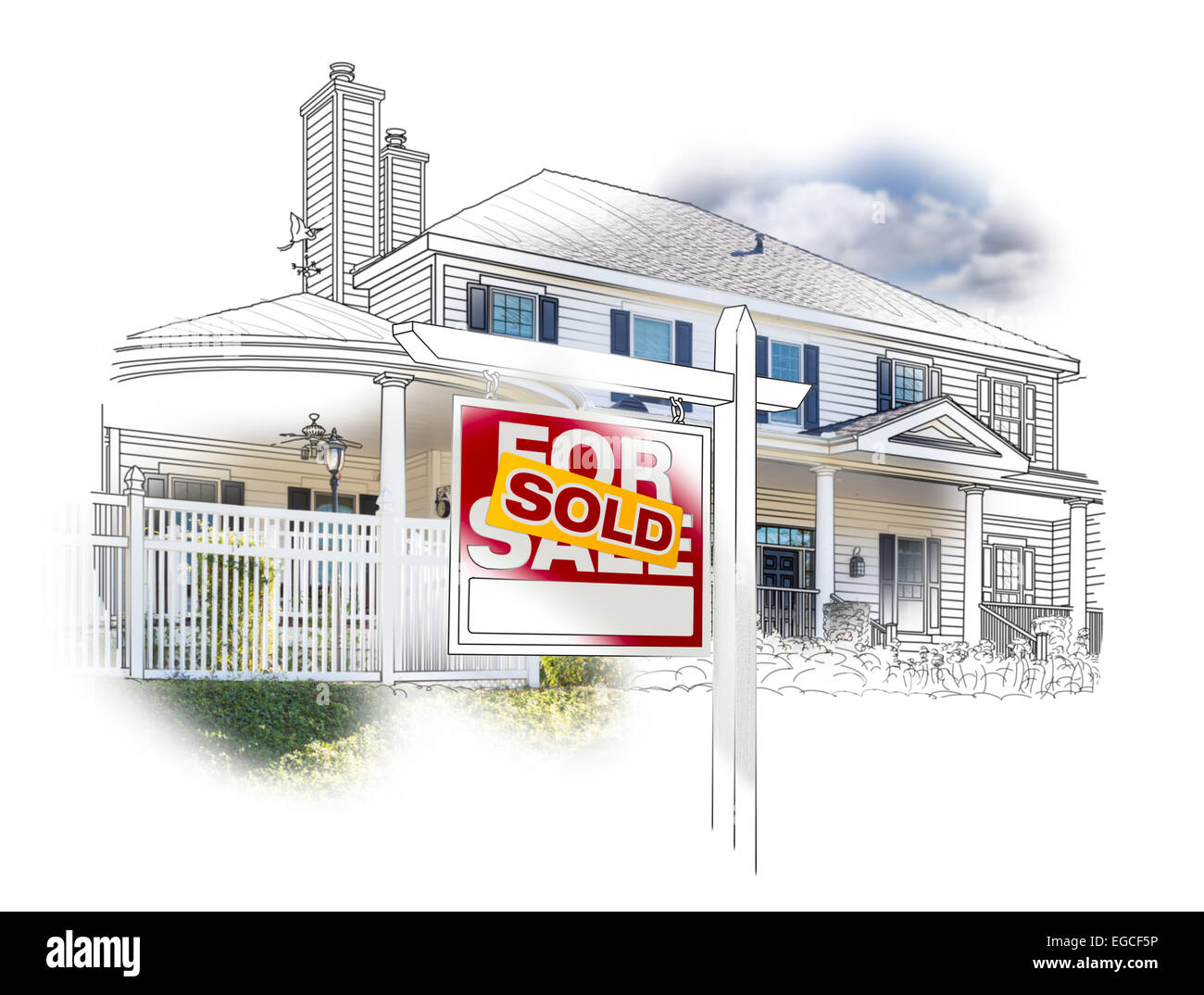 Custom House and Sold Real Estate Sign Drawing and Photo Comination on ...