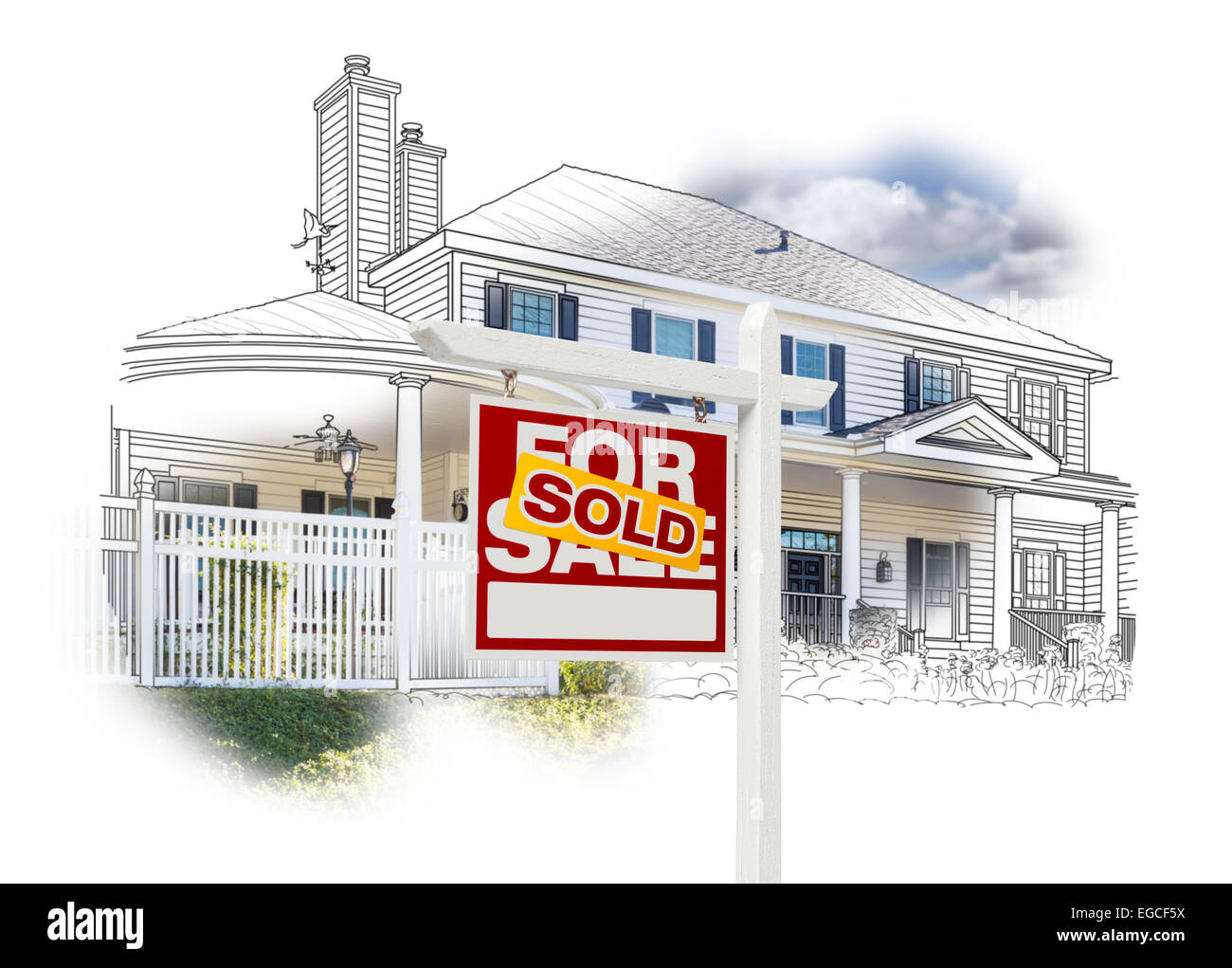 Custom House and Sold Real Estate Sign Drawing and Photo Comination on ...