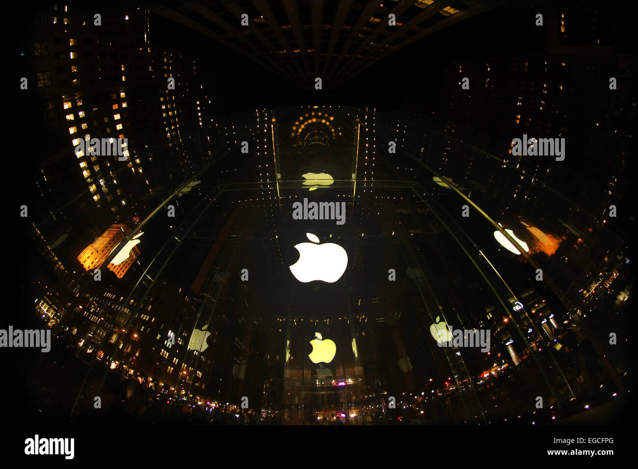 The Apple Logo, on the glass fronted Apple Store, surrounded by the ...