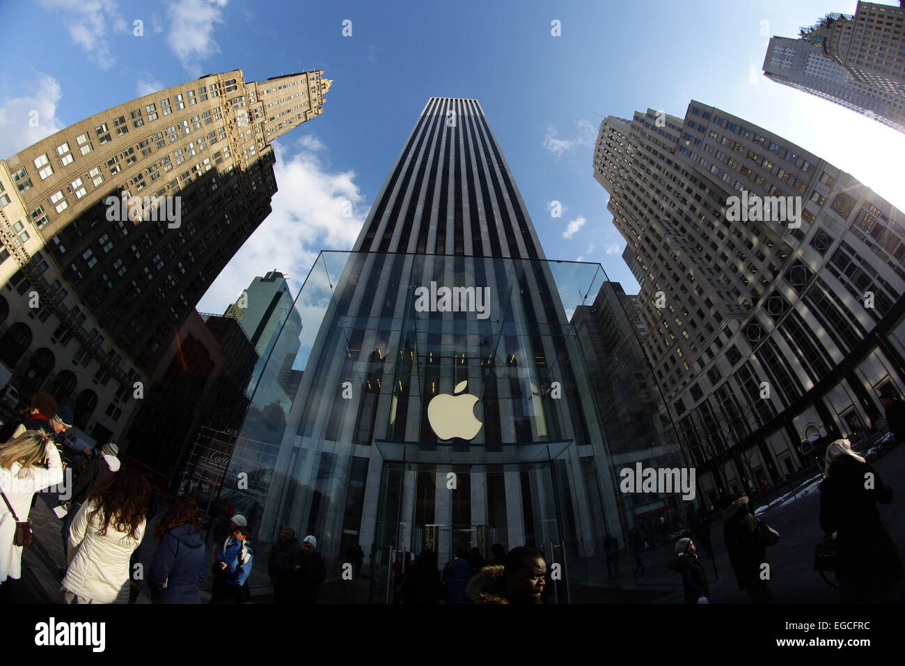 The Apple Logo, on the glass fronted Apple Store, surrounded by the ...