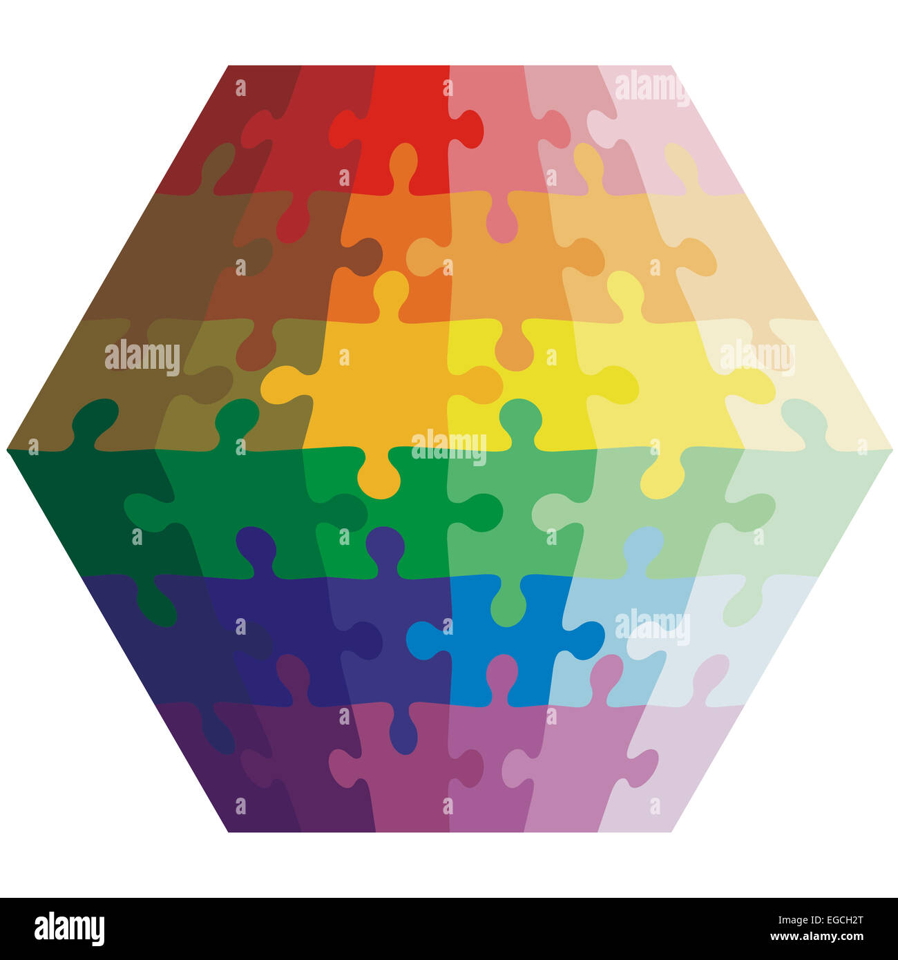 Jigsaw puzzle shape of a polygon, colors rainbow. Vector illus Stock ...