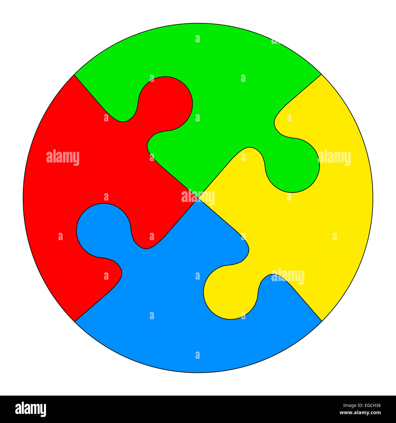 Jigsaw puzzle in the form of a colored circle. Vector illustrati Stock ...