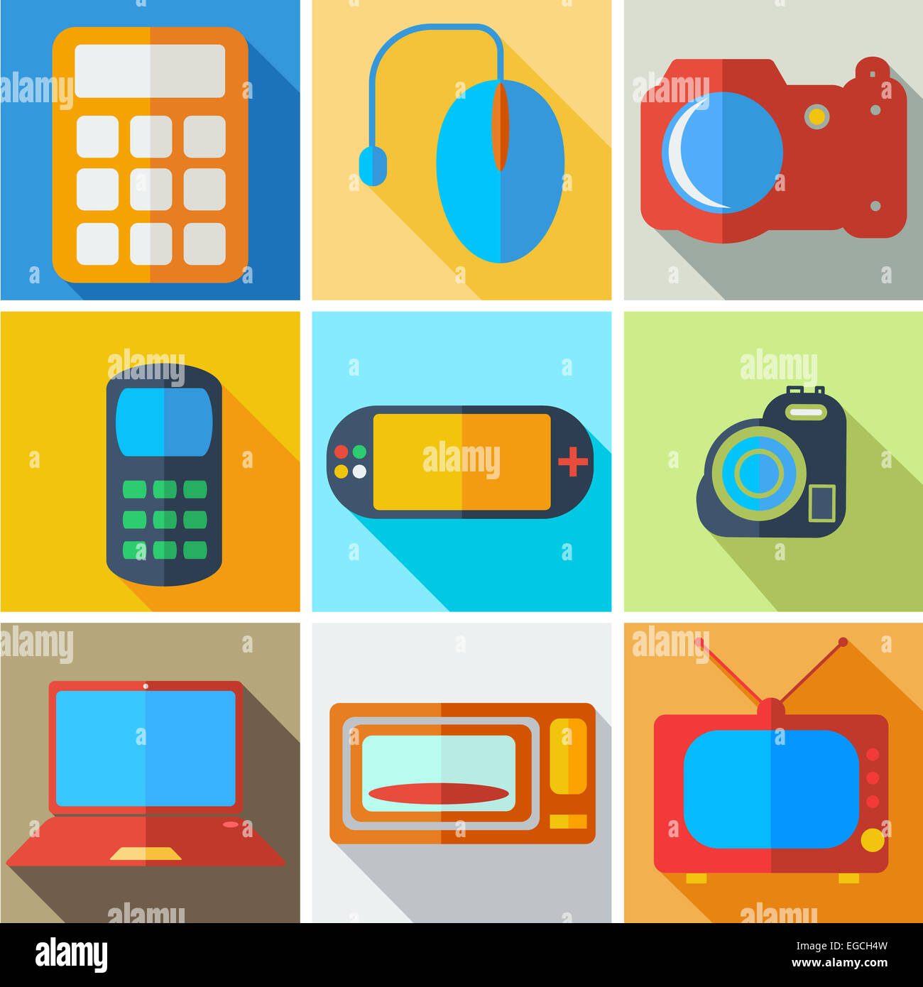 Collection modern flat icons computer technology with long shado Stock ...