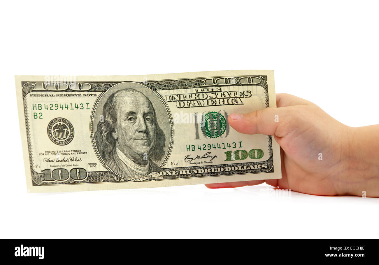hand holding money dollars isolated on white background Stock Photo - Alamy