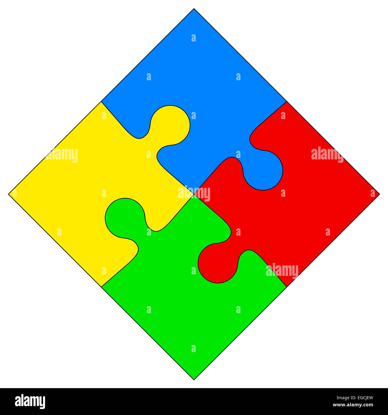Four colored puzzle together. Vector illustration Stock Photo - Alamy