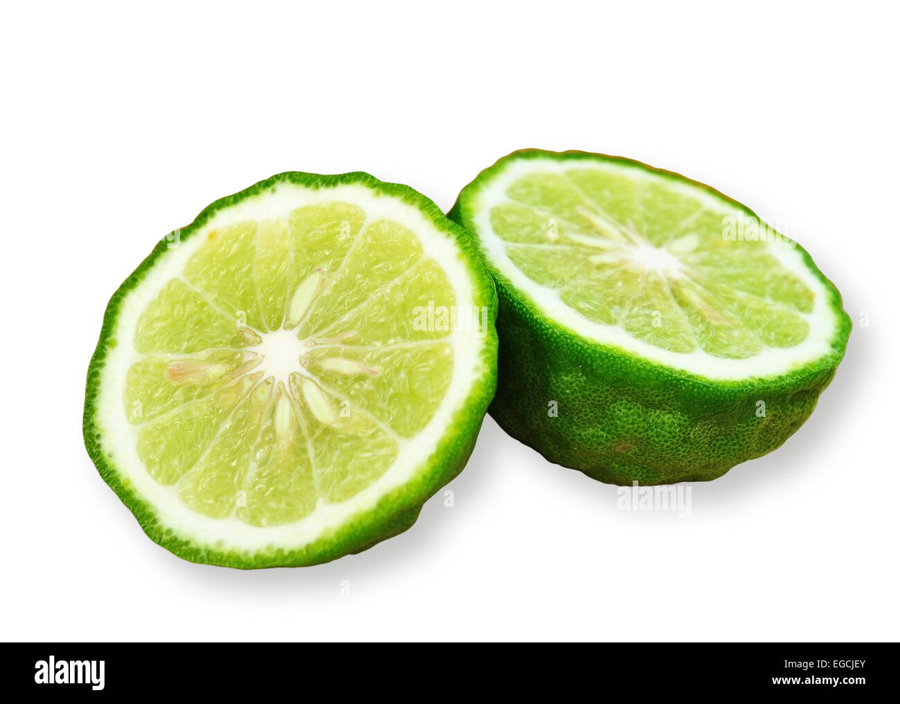 Kaffir lime slice isolated on white background Stock Photo - Alamy