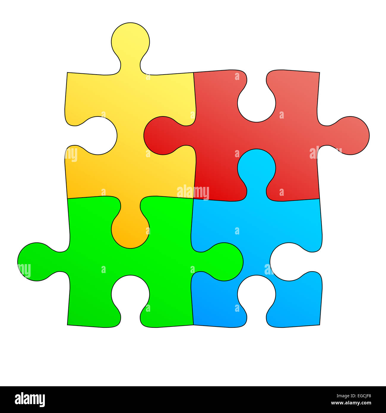 Jigsaw puzzle in four colors. illustration Stock Photo - Alamy