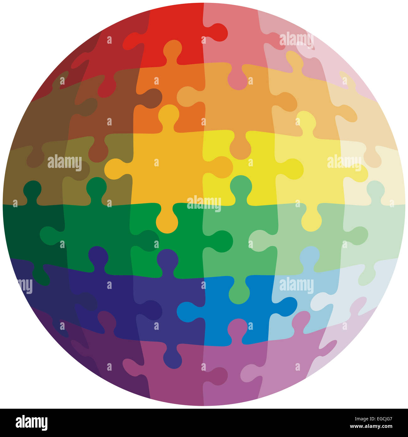 Jigsaw puzzle shape of a ball, colors rainbow. Vector illustra Stock ...