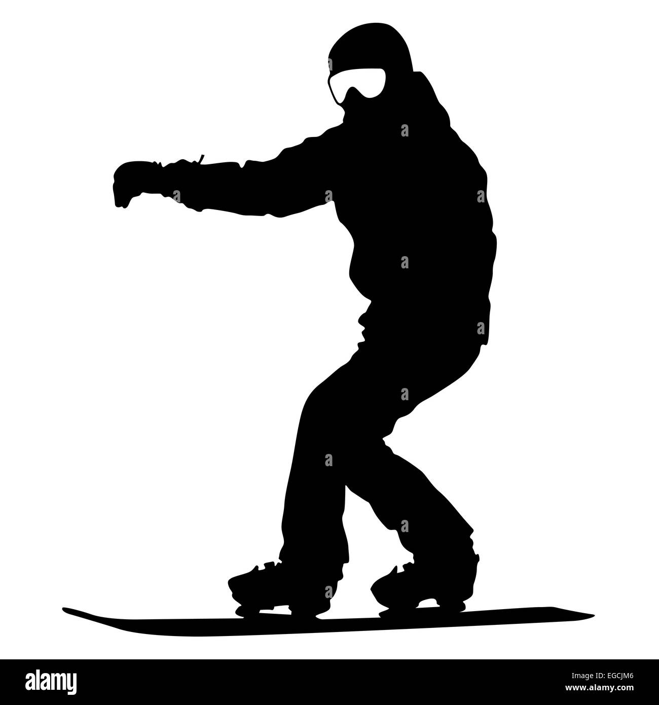 Black silhouette snowboarder on white background. Vector illust Stock ...